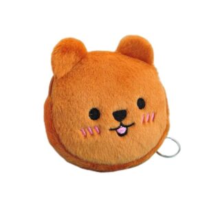 coin purse, cute key bag with keychain, pig zipper bag, plush coin bag, mini wallet, cartoon earphone bag, cute design pouch(bear,brown)