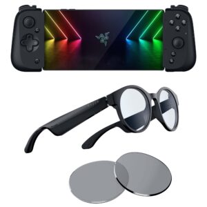 razer kishi v2 mobile gaming controller for android + anzu smart glasses with built-in mic & speakers (round/small) bundle