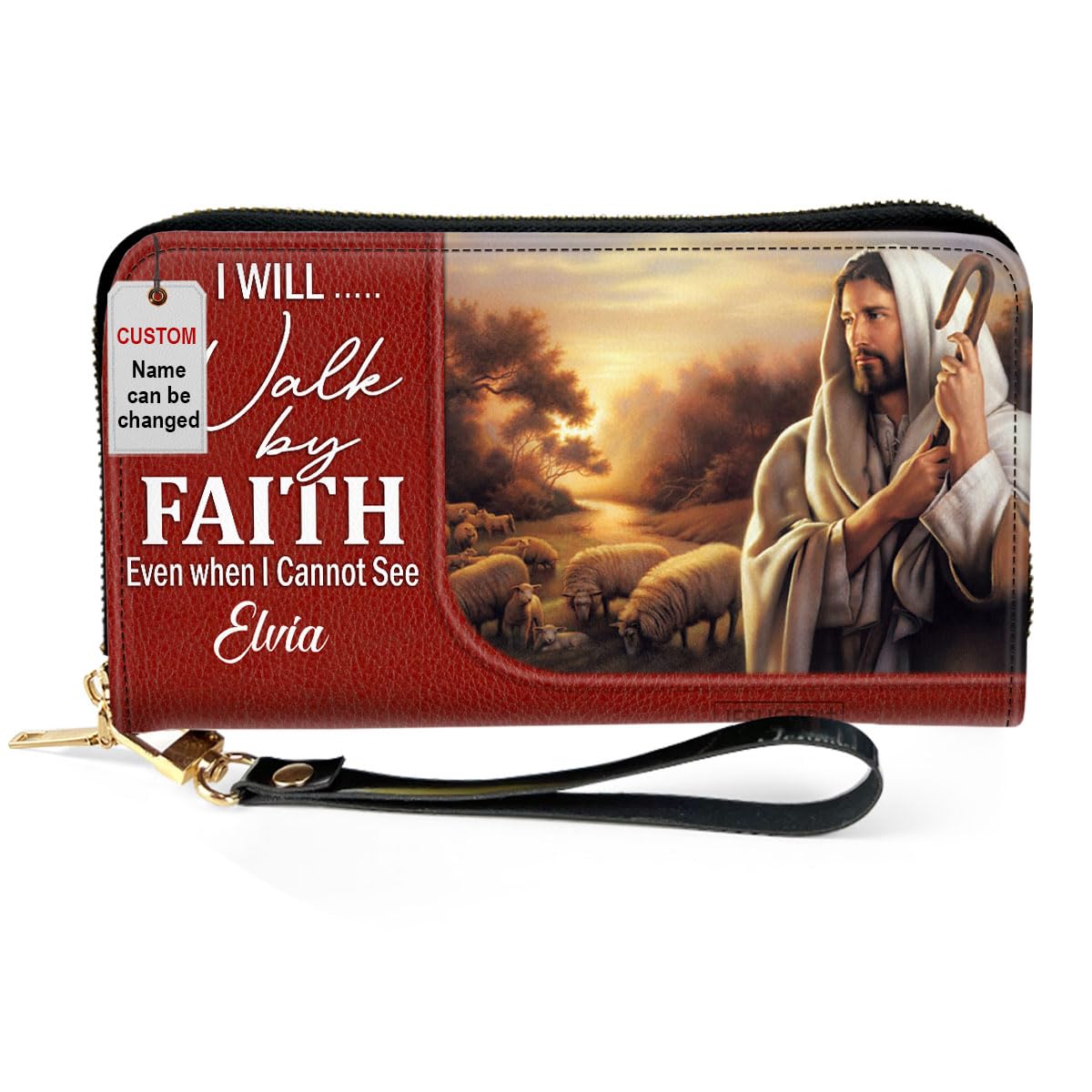 Jesuspirit Personalized PU Leather Bible Clutch Purse - Walk By Faith Wristlet Wallets - Christian Gifts For Church Ladies - Religious Bible Fossil Purse For Women