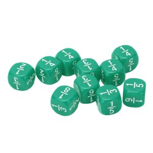 RiToEasysports Fraction Dice, 20Pcs Multi Faceted Math Fraction Dices Fraction Dice Class Set Table Game Accessories for Kids Math Practice (Green)