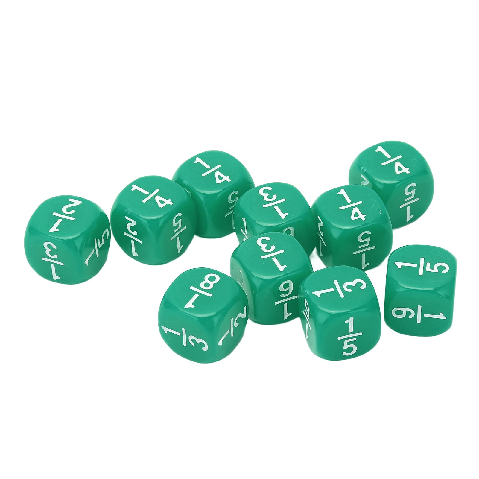 RiToEasysports Fraction Dice, 20Pcs Multi Faceted Math Fraction Dices Fraction Dice Class Set Table Game Accessories for Kids Math Practice (Green)