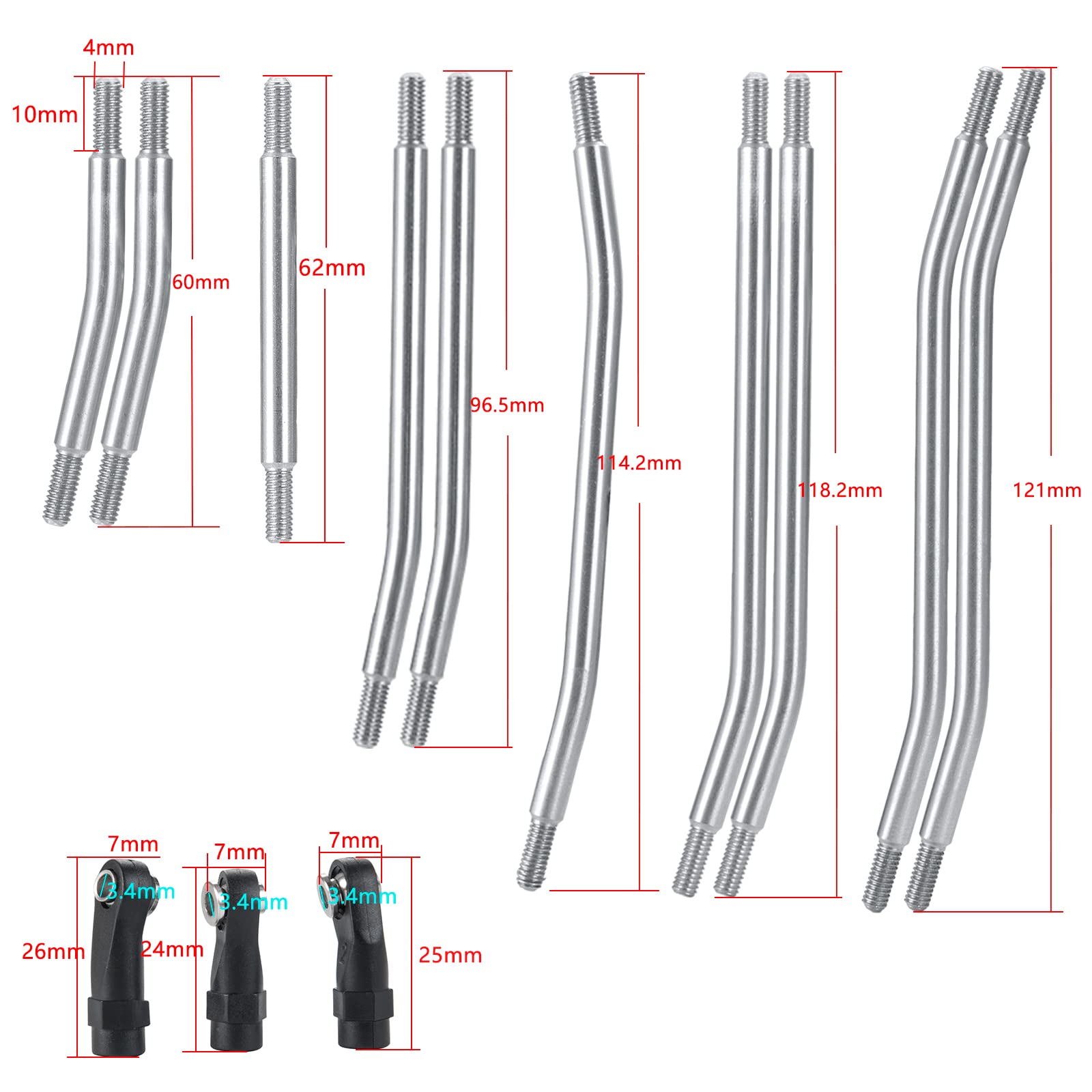 AXSPEED 1 Set Stainless Steel Link Rod Linkage 324mm Wheelbase Suspension Links Set Tie Rod End for 1/10 TRX-4 TRX-6 RC Crawler Car