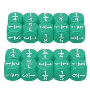 ritoeasysports fraction dice, 20pcs multi faceted math fraction dices fraction dice class set table game accessories for kids math practice (green)