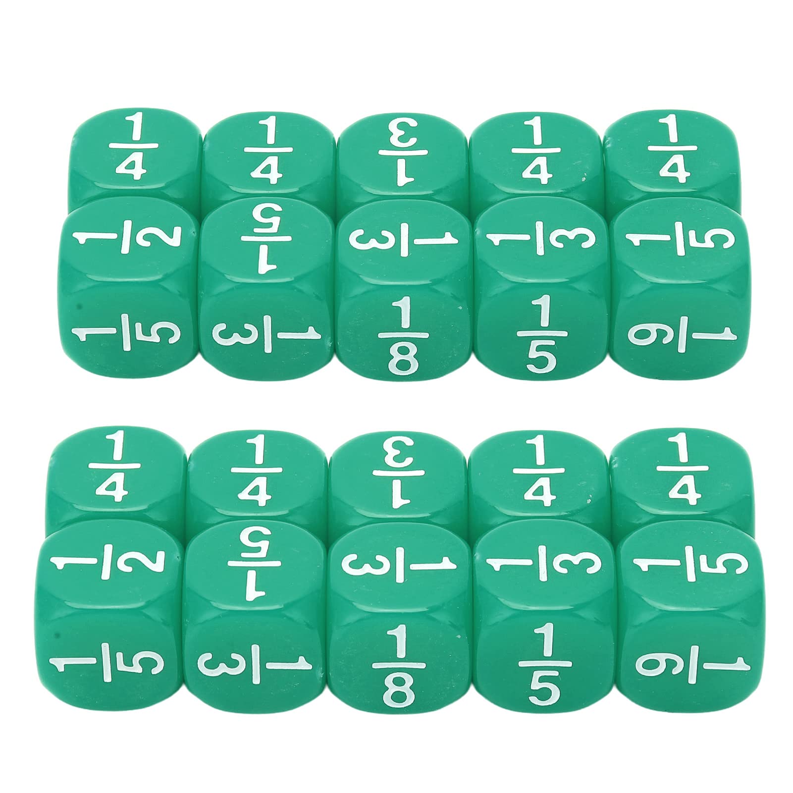 RiToEasysports Fraction Dice, 20Pcs Multi Faceted Math Fraction Dices Fraction Dice Class Set Table Game Accessories for Kids Math Practice (Green)