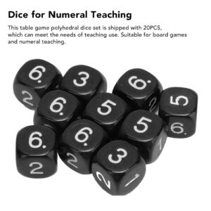 6 Sided Polyhedral Dice Set, 20PCS 6 Sided Number Dice Plastic 16mm Round Corner Dice Set for Numeral Teaching Board Games (Black)