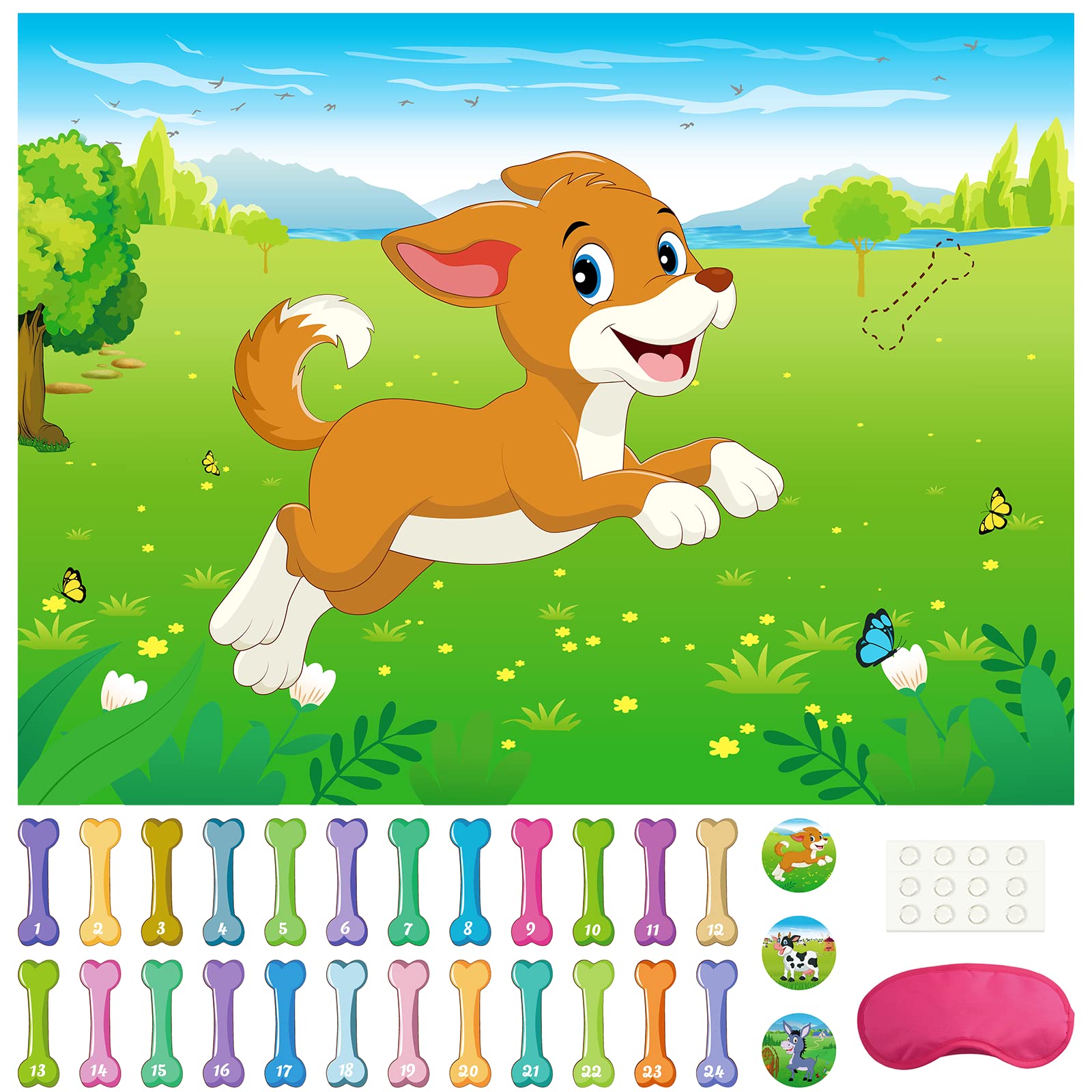 Morcheiong Pin The Tail on The Dog Birthday Party Game with 48pcs Bones, Give The Puppy Dog A Bone Game for Kids Dog Birthday Party Supplies Decorations