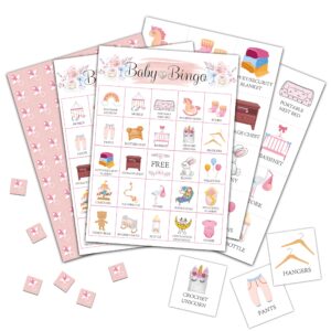 foosproea baby bingo cards, blush pink baby shower game for 24 players, gender reveal party games for family friends activities, holiday party favors supplies decorations(04)