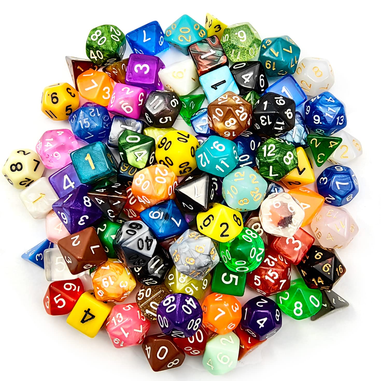 Bescon 100pcs Big Set of Random Polyhedral Dice, Standard Sized DND Dice Set 100pcs in a Variety of Colors&Effects