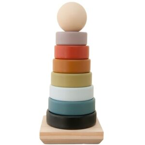 our littles co neutral rainbow wooden ring stacker toy | montessori stacking rings for toddlers | educational & developmental sensory toys non-toxic, safe & | designed in the usa