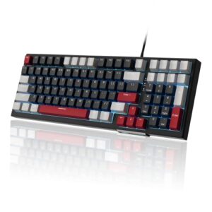 magegee mechanical keyboard, star98 wired gaming keyboard backlit ultra-slim usb keyboards with red switches 98 keys for pc windows computer laptop — grey black/red switches