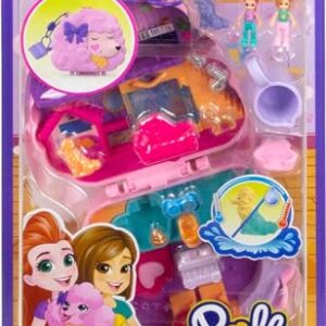 Polly Pocket Groom & Glam Poodle Compact Playset with 2 Micro Dolls & 12 Accessories, Including 2 with Color Change