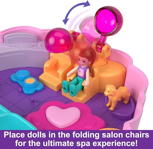 Polly Pocket Groom & Glam Poodle Compact Playset with 2 Micro Dolls & 12 Accessories, Including 2 with Color Change