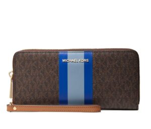 michael kors large logo stripe continental wallet, electric blue