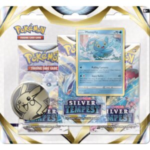 pokemon trading card games: sas12 silver tempest 3 pack blister - manaphy