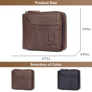 FLO-MOTOR Men’s RFID Blocking Wallets,Genuine Leather Short Zip-around Wallet for Men