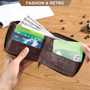 FLO-MOTOR Men’s RFID Blocking Wallets,Genuine Leather Short Zip-around Wallet for Men