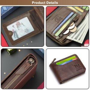 FLO-MOTOR Men’s RFID Blocking Wallets,Genuine Leather Short Zip-around Wallet for Men