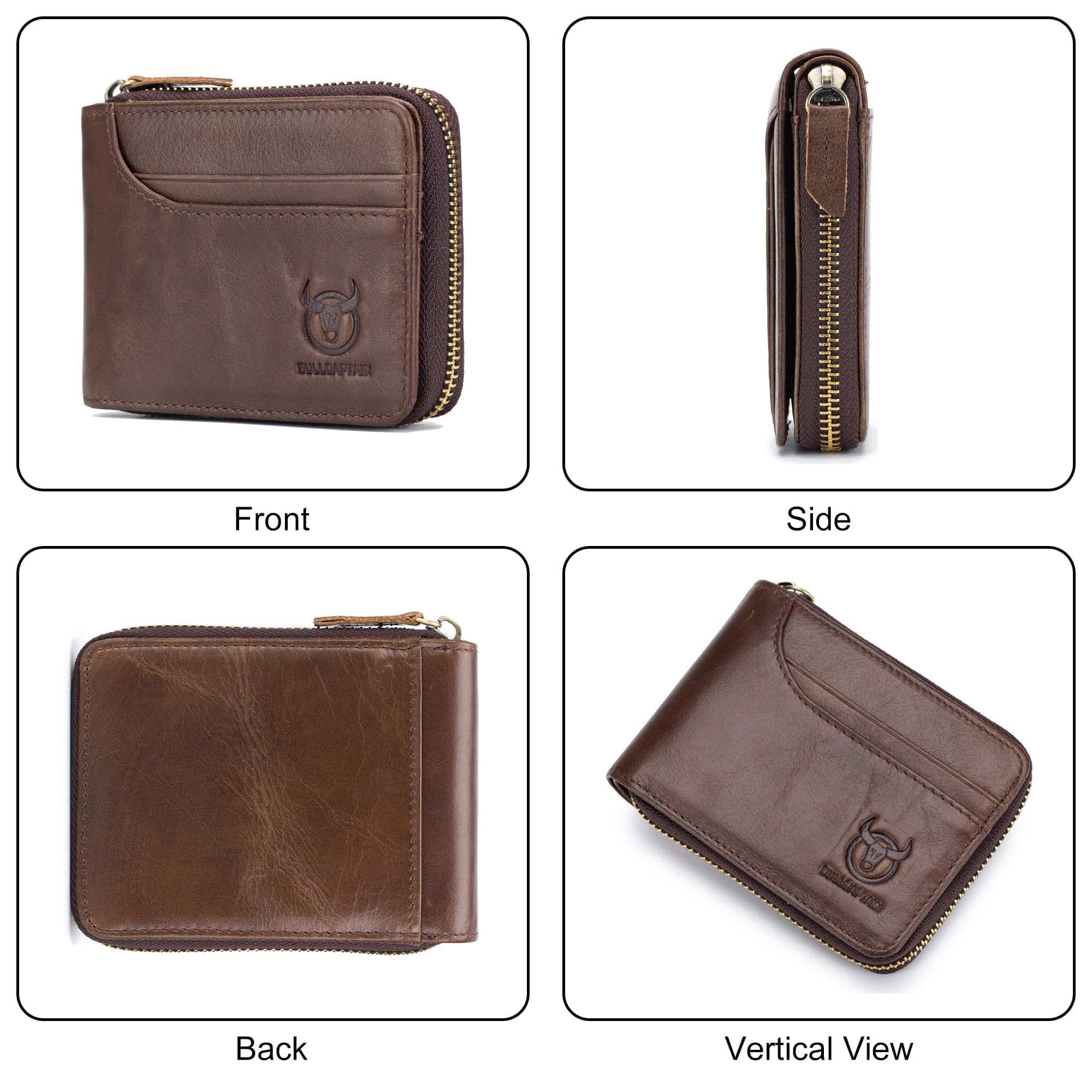 FLO-MOTOR Men’s RFID Blocking Wallets,Genuine Leather Short Zip-around Wallet for Men