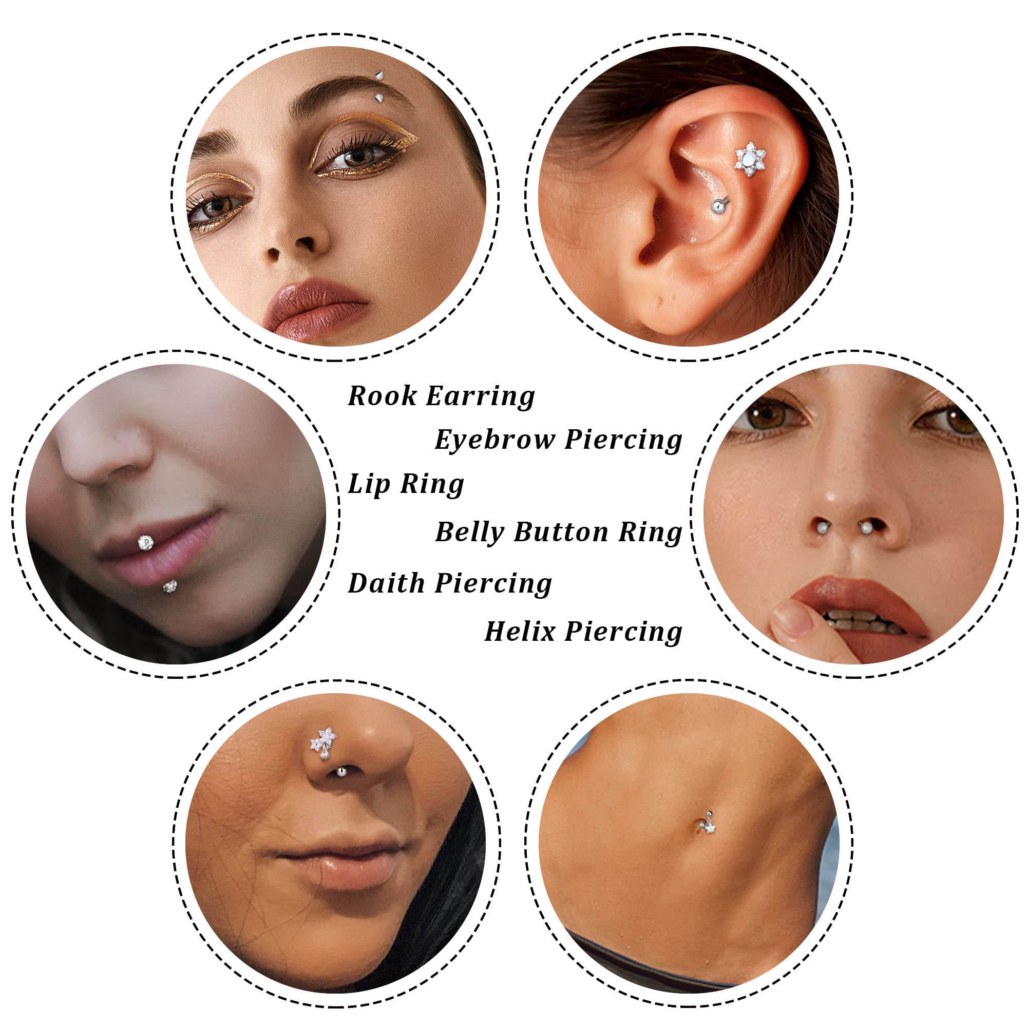 Drperfect 12 PCS Rook Piercing Jewelry Rook Earrings for Women Men Eyebrow Rings 16G Stainless Steel Curved Barbell Dangle CZ Belly Lip Ring Cartilage Daith Surface Tragus Piercing Jewelry