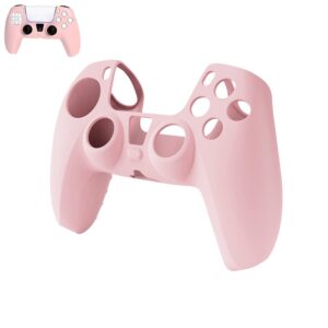 pink ps5 controller skin, peziang ergonomic anti-slip soft ultra-thin silicone protective cover gamepad case for play station 5 dualsense wireless controller with 2 cute thumb grip caps