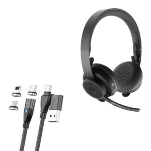 boxwave cable compatible with logitech zone wireless headset - magnetosnap pd allcharge cable (100w), magnet pd 100w charging cable usb type-c micro usb for logitech zone wireless headset - jet black