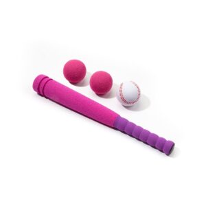 celemoon soft foam kids baseball bat toy set with 3 balls, 16.5 inch [mini size] for toddlers girls age 3 years old indoor outdoor sport t ball bat playing game, pink