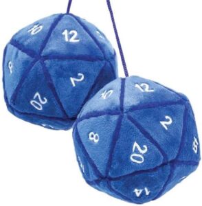 toy vault 20-sided plush dice danglers for car mirror (blue); hanging dice decor for auto rearview mirror