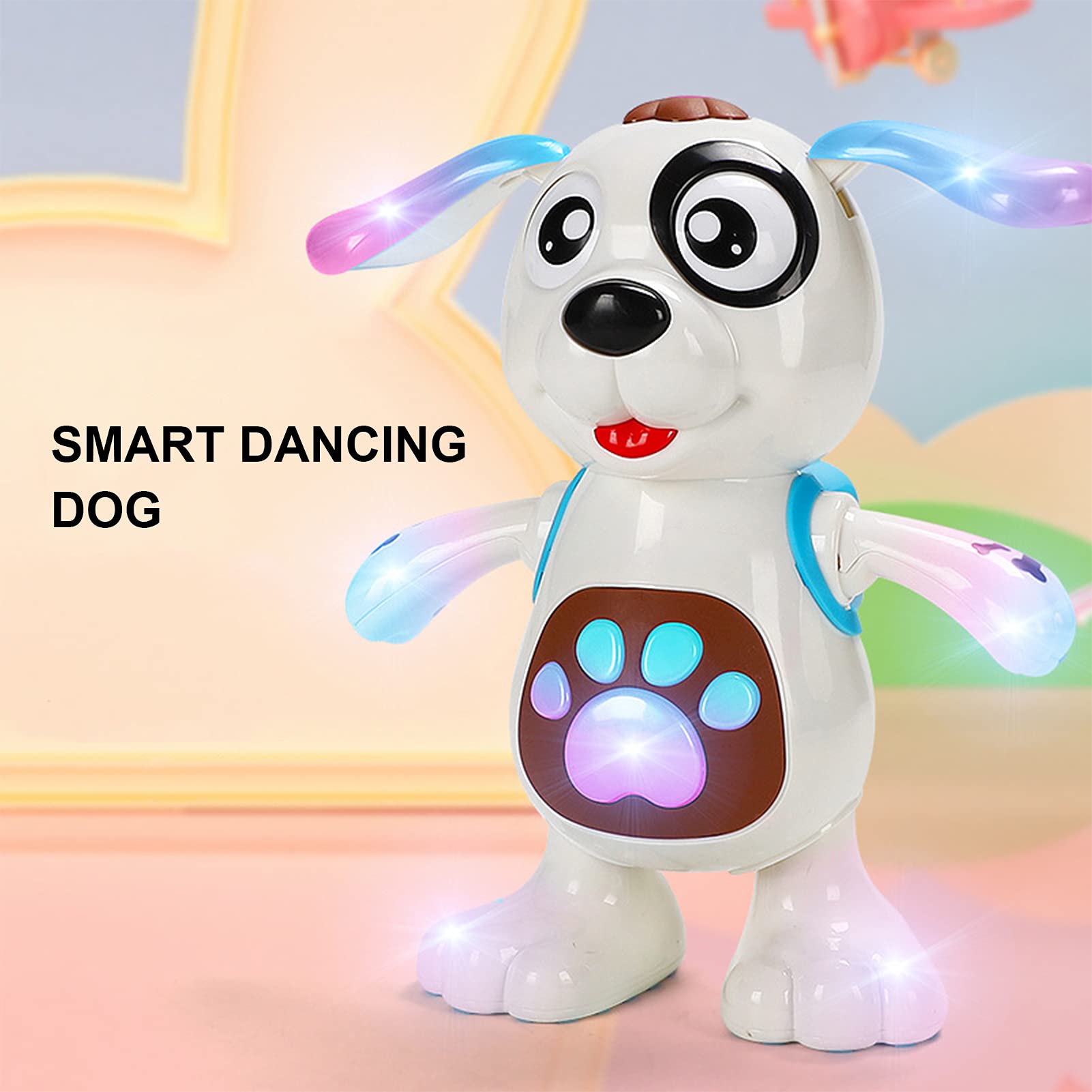 Musical Light Up Dancing Robot Dog Stuffed Animal Realistic Singing Dog Toy Carry Schoolbag Interactive Puppy Toy for Kids Gift(Blue)