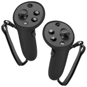 geekria silicone controller cover compatible with meta quest pro, anti-throw handle sleeve gaming accessories, adjustable wrist knuckle (black, 1 pair)