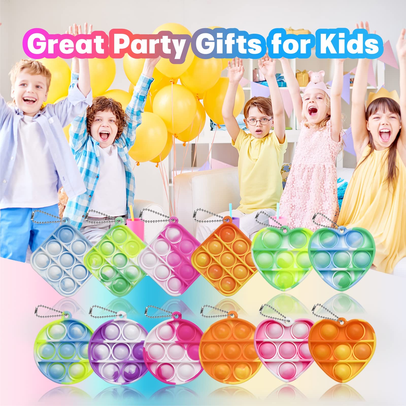 Fidget Toys for Kids Sensory Toys Party Favors 12 Pcs Mini Pop Keychain Its Autism Toddler Toys 3 Shape Stress Relief Kids Toys Fidgets for Boys Girls Pop Stress Toys It Classroom Prizes