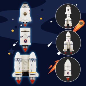 WAKAKAC Space Rocket Toys for Kids Space Shuttle Adventure Toys Model Gift 5-in-1 Aerospace Toys with 2 Astronauts, Projection Lamp, Space Adventure Toys Gift for Boys Girls 3+ Years Old