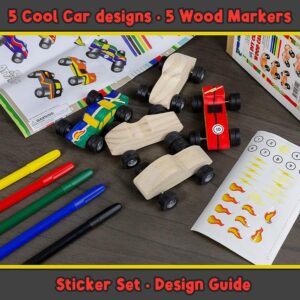 Attatoy DIY Craft Wood Car Kit (5-Pack); Unfinished Mini Wooden Race Car Craft Project for Kids