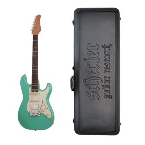 schecter nick johnston traditional hss 6-string electric guitar in atomic green with schecter universal hard shell case