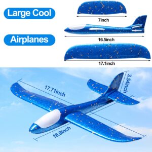 3 Pack Foam Airplane Toys,LED Foam Glider Planes,17.5" Large Throwing Foam Plane,2 Flight Mode Glider Flying Toy for Kids Birthday Gift for 3 4 5 6 7 8 9 Year Old Boys Girls Outdoor Sport Party Favors