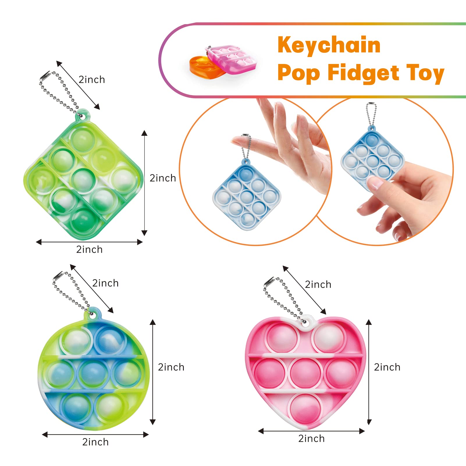 Fidget Toys for Kids Sensory Toys Party Favors 12 Pcs Mini Pop Keychain Its Autism Toddler Toys 3 Shape Stress Relief Kids Toys Fidgets for Boys Girls Pop Stress Toys It Classroom Prizes