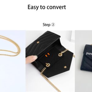 YESIKIMI Conversion Kit Compatible With YSL small card holder Felt Insert + 47" Gold Chain (black)