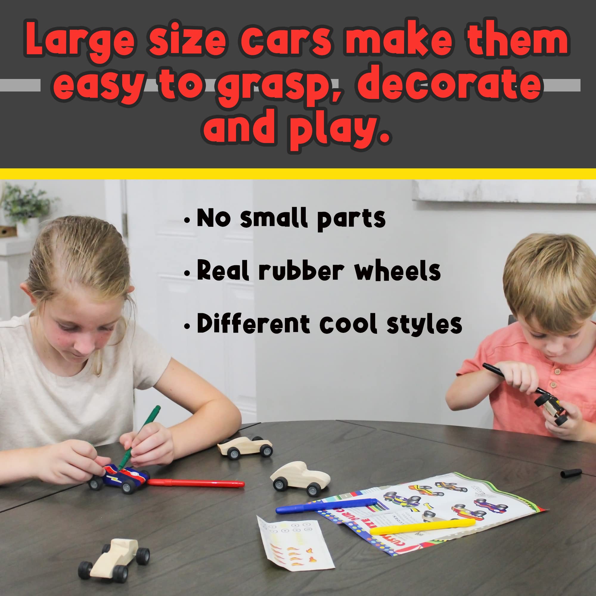 Attatoy DIY Craft Wood Car Kit (5-Pack); Unfinished Mini Wooden Race Car Craft Project for Kids