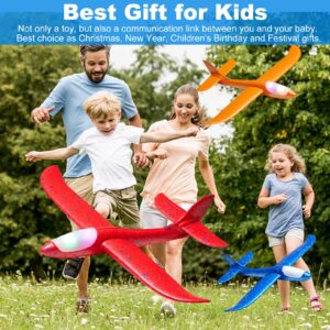 3 Pack Foam Airplane Toys,LED Foam Glider Planes,17.5" Large Throwing Foam Plane,2 Flight Mode Glider Flying Toy for Kids Birthday Gift for 3 4 5 6 7 8 9 Year Old Boys Girls Outdoor Sport Party Favors