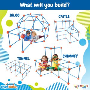 Intellio Toys Fort Building Kit for Kids 4-8 - 100 Pieces - DIY STEM Fort Making Set for Indoor & Outdoor Play - Large Creative Construction Set for Boys & Girls - Blue & Red - Bright Builders