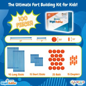 Intellio Toys Fort Building Kit for Kids 4-8 - 100 Pieces - DIY STEM Fort Making Set for Indoor & Outdoor Play - Large Creative Construction Set for Boys & Girls - Blue & Red - Bright Builders