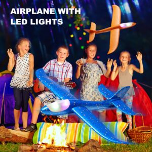 3 Pack Foam Airplane Toys,LED Foam Glider Planes,17.5" Large Throwing Foam Plane,2 Flight Mode Glider Flying Toy for Kids Birthday Gift for 3 4 5 6 7 8 9 Year Old Boys Girls Outdoor Sport Party Favors