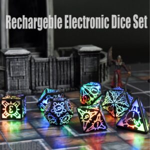 LOOKDNDS LED DND Dice Set, Light Up Dice with Charging Box, 7 PCS LED Electronic Dices, LOOKDNDS Dice Polyhedral Dice Sets for MTG Pathfinder Role Playing Game (Sword Dice)