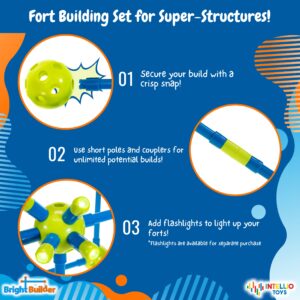 Fort Building Kit for Kids 4-8 - 100 Pieces - DIY STEM Fort Making Set for Indoor & Outdoor Play - Large Creative Construction Set for Boys & Girls - Blue & Green - Intellio Toys Bright Builders