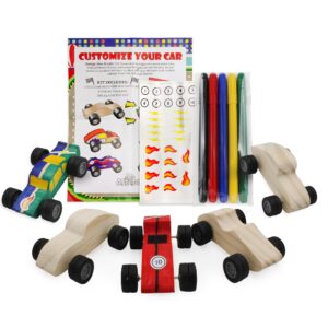 Attatoy DIY Craft Wood Car Kit (5-Pack); Unfinished Mini Wooden Race Car Craft Project for Kids