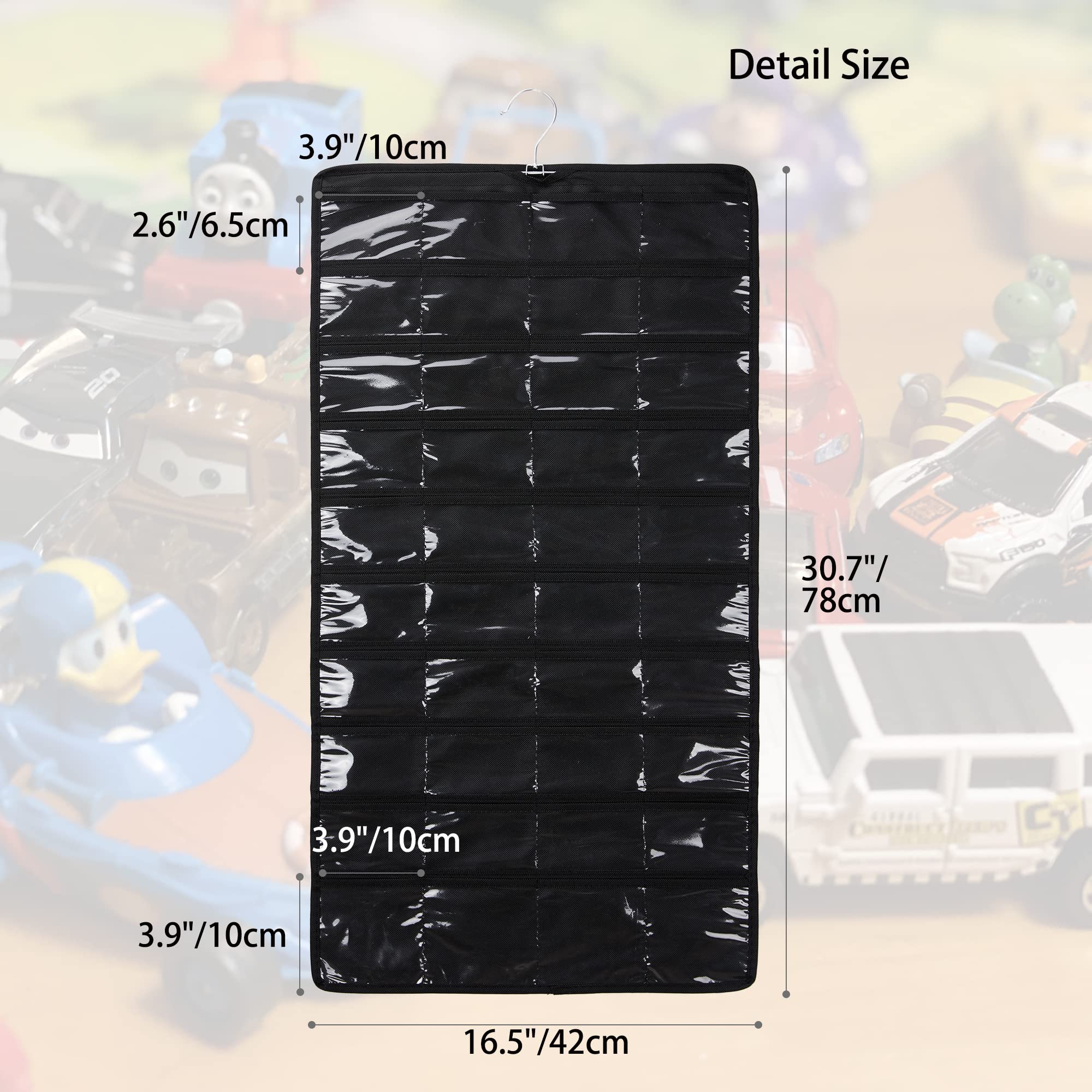 HUHYNN Storage Case Compatible with 80 Hot Wheels Matchbox Cars, Double-Sided Hanging Display Case for Hot Wheels Fits for 80 Toy Cars (80 Slots-Black)