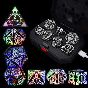 LOOKDNDS LED DND Dice Set, Light Up Dice with Charging Box, 7 PCS LED Electronic Dices, LOOKDNDS Dice Polyhedral Dice Sets for MTG Pathfinder Role Playing Game (Sword Dice)