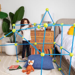 Fort Building Kit for Kids 4-8 - 100 Pieces - DIY STEM Fort Making Set for Indoor & Outdoor Play - Large Creative Construction Set for Boys & Girls - Blue & Green - Intellio Toys Bright Builders