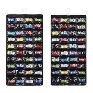 huhynn storage case compatible with 80 hot wheels matchbox cars, double-sided hanging display case for hot wheels fits for 80 toy cars (80 slots-black)