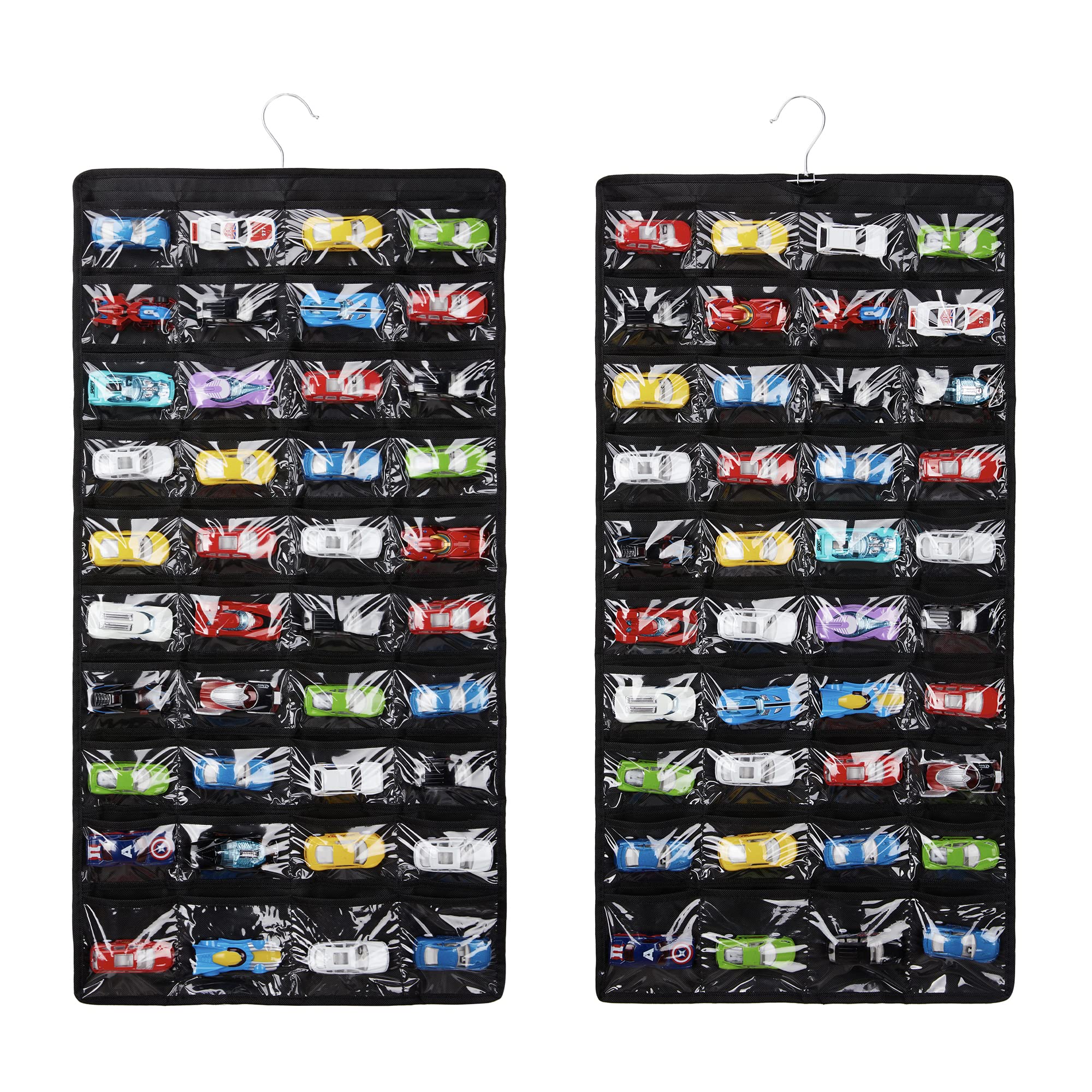 HUHYNN Storage Case Compatible with 80 Hot Wheels Matchbox Cars, Double-Sided Hanging Display Case for Hot Wheels Fits for 80 Toy Cars (80 Slots-Black)