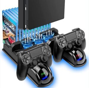 tree.nb ps4 stand cooling fan station for playstation 4/ps4 slim/ps4 pro replacement, ps4 vertical stand with usb fast charging station